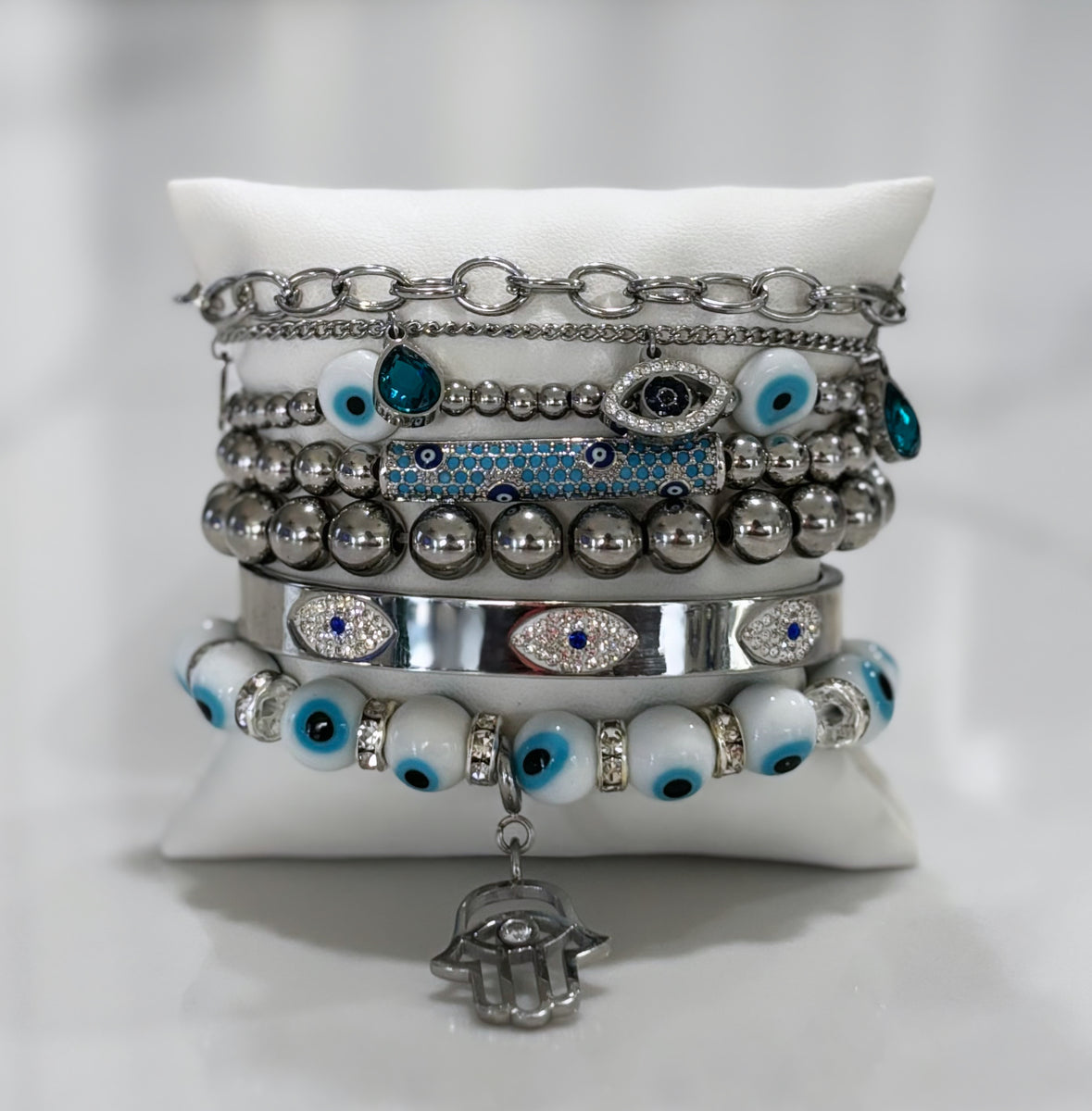 Silver & Blue Evil Eye Set (chunky) – Ancient Alignment LLC